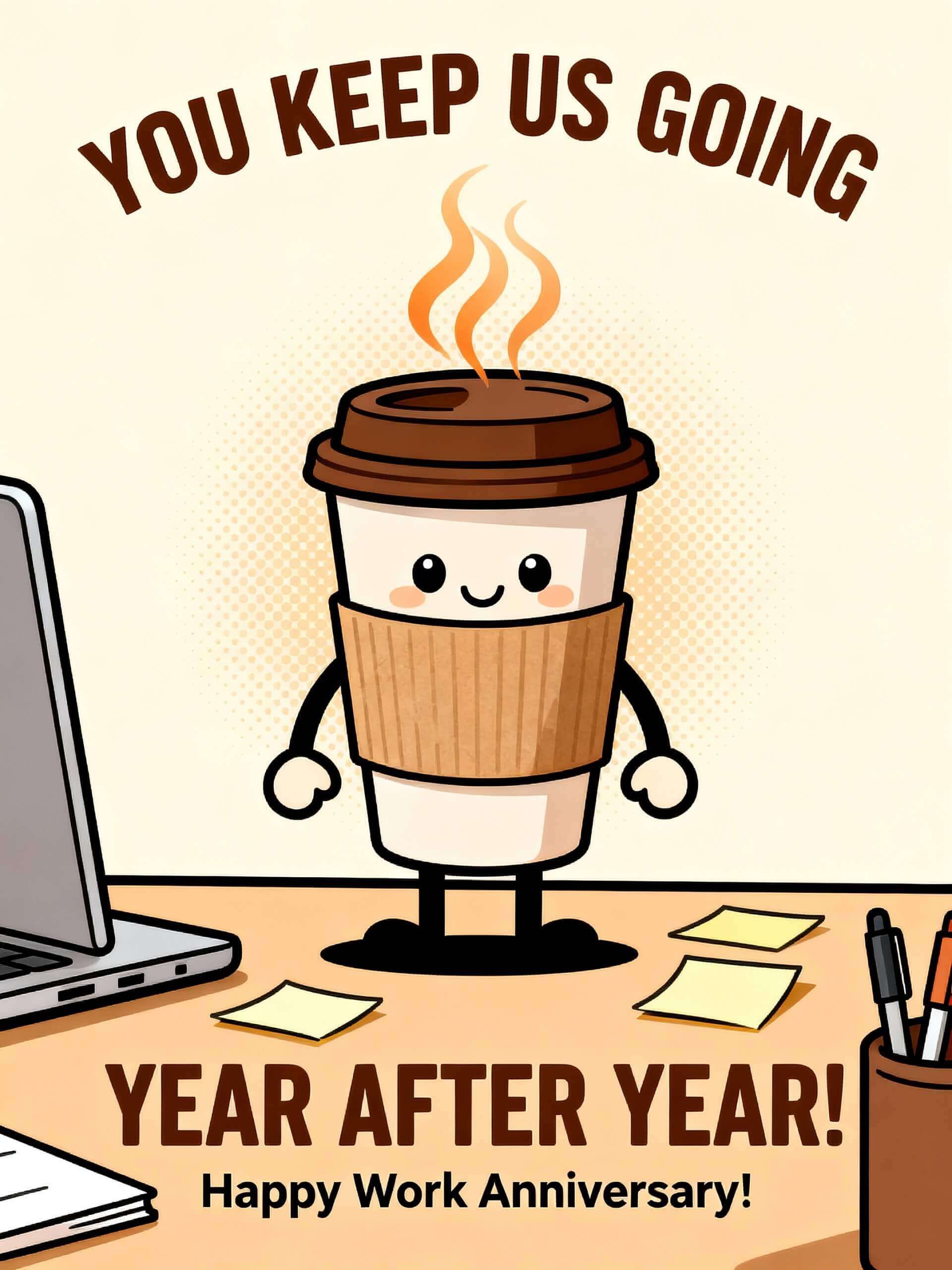 Coffee Keeps Us Going Work Anniversary Group Card